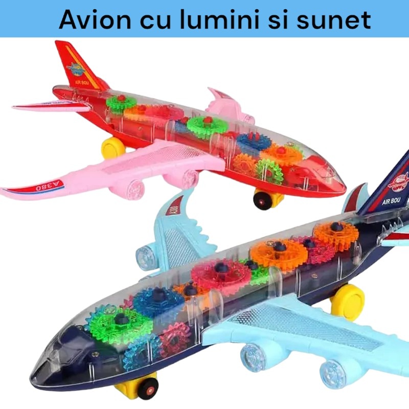 3D играчка самолет, прозрачен и интерактивен, 2 цвята син и червен ...