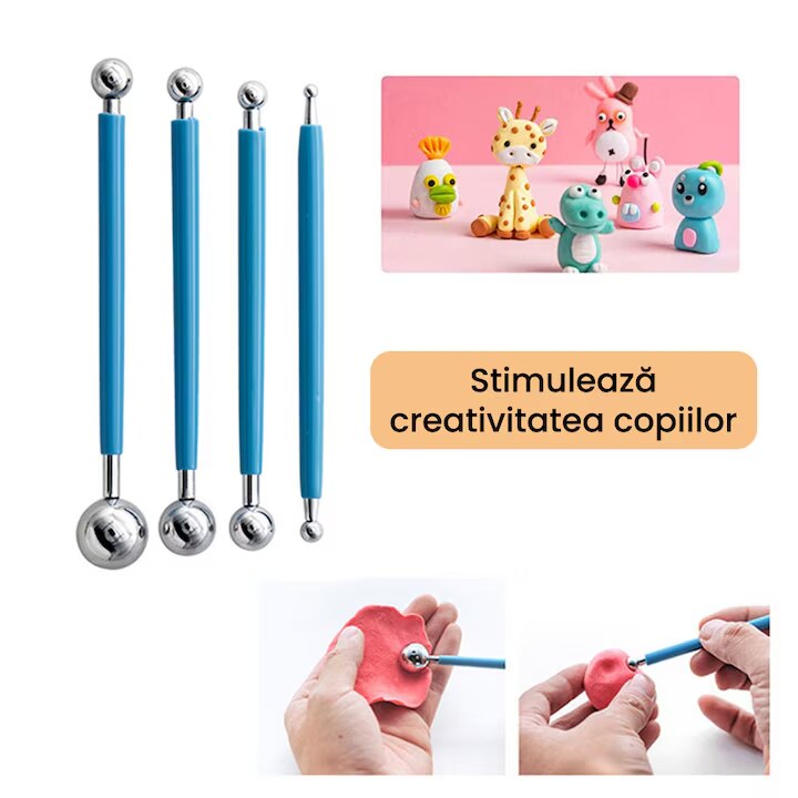 Unelte modelaj, set 52 instrumente artizanat, accesorii olarit, cutite ...