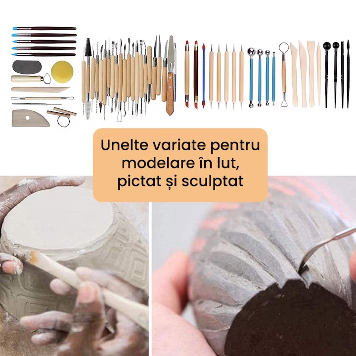 Unelte modelaj, set 52 instrumente artizanat, accesorii olarit, cutite ...
