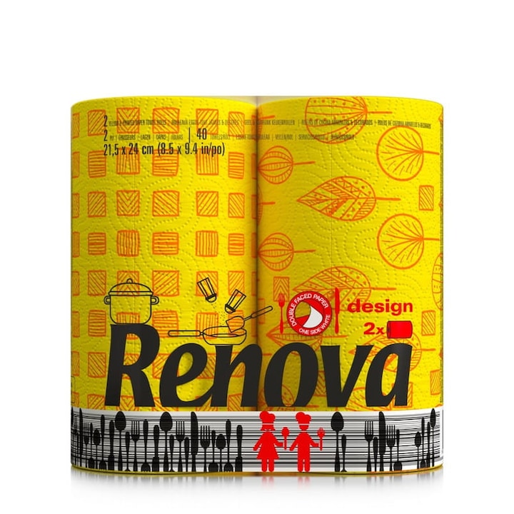 Хартиена кърпа Renova Color Design жълта 2 ролки - eMAG.bg