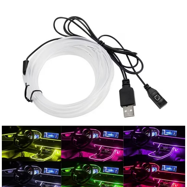 Lumini ambientale auto LED RGB, conectare USB cu telecomanda pe fir, 3 metri, BZRSH - eMAG.ro
