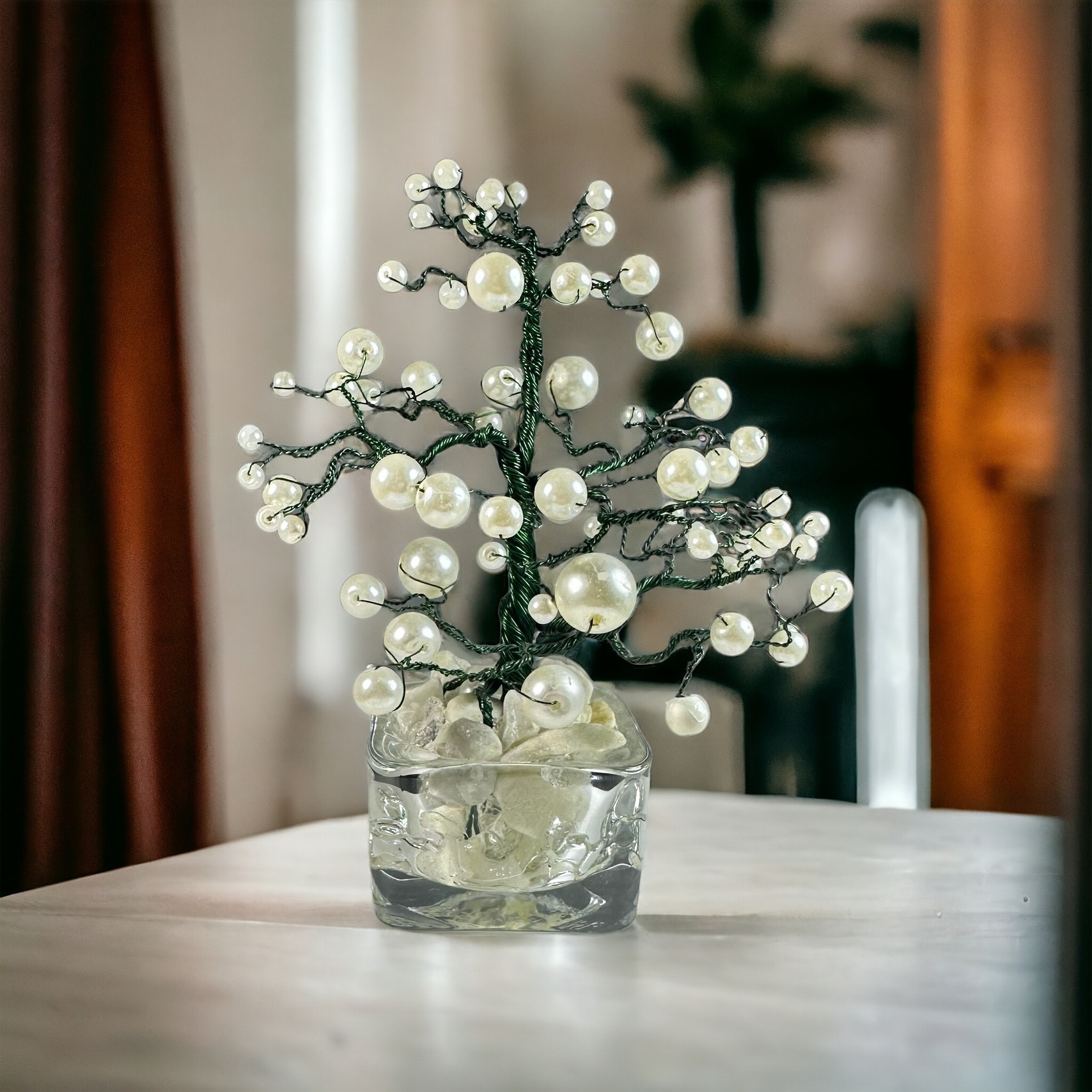 Copacel decorativ din margele, Zen Art, Realizat Manual, Margele Albe ...