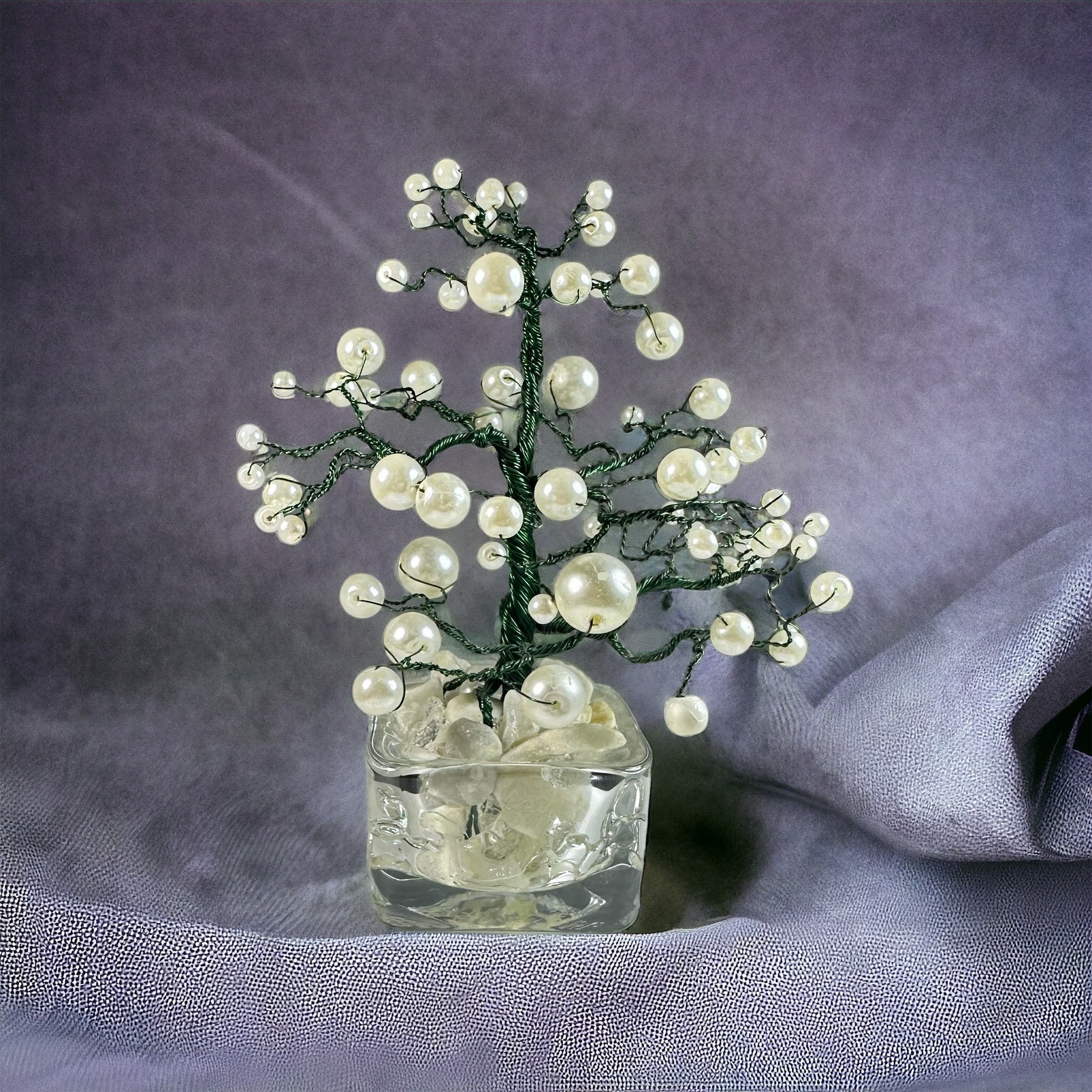 Copacel decorativ din margele, Zen Art, Realizat Manual, Margele Albe ...