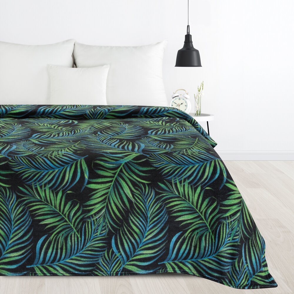 Patura cuvertura de pat PALMS 150x200 Design91 negru verde albastru ...