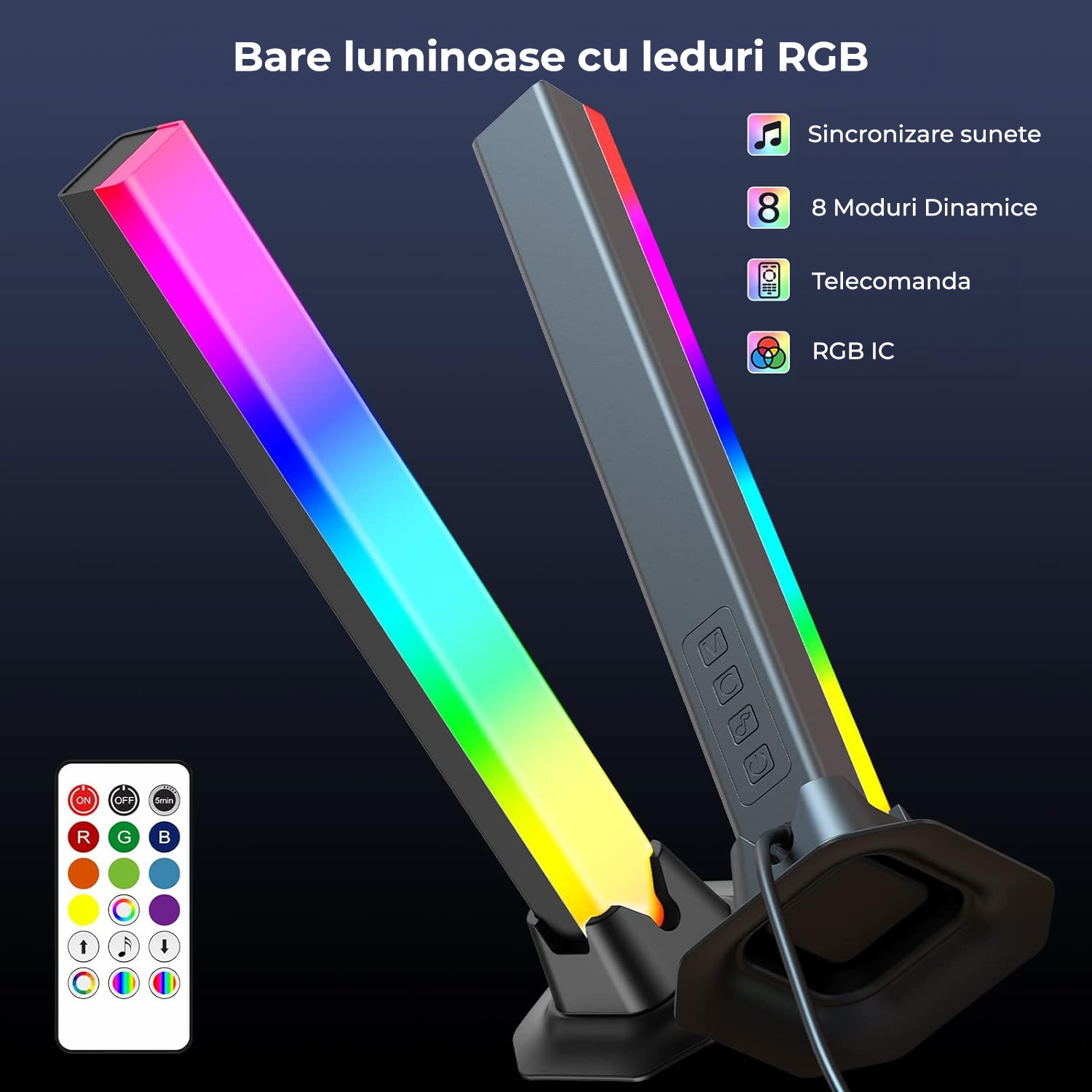 Set 2 Bare Luminoase Led RGB Elindor® Lumina Ambientala pentru Camera ...