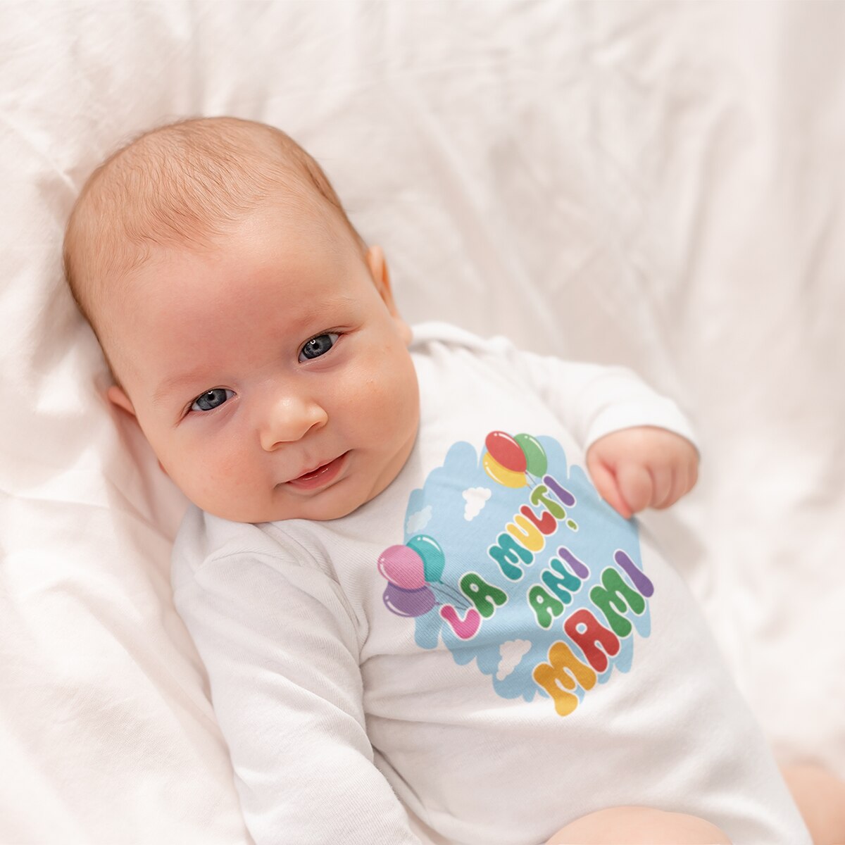 Body alb maneca scurta ''LA multi ani mami'' colorat - eMAG.ro