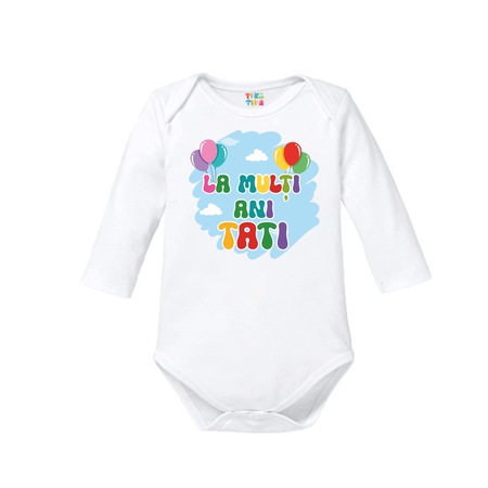 Body alb maneca lunga ''La multi ani tati'' colorat 9-12 luni - eMAG.ro