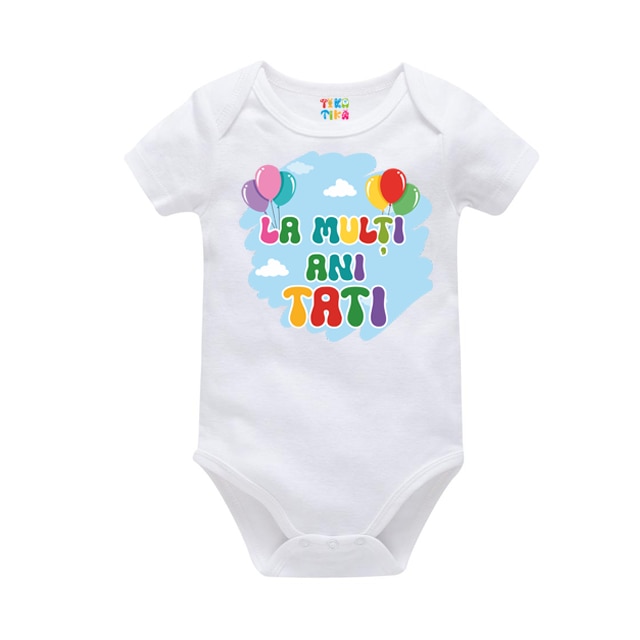 Body alb maneca scurta ''LA multi ani tati'' colorat - eMAG.ro