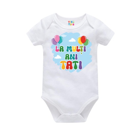 Body alb maneca scurta ''LA multi ani tati'' colorat - eMAG.ro