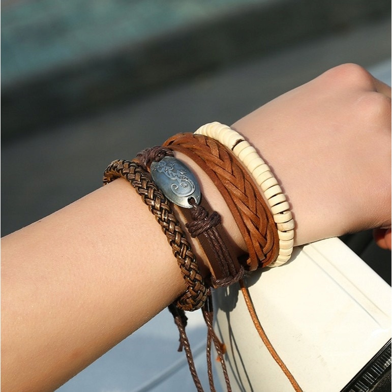 Set bratari, Piele, Multicolor - eMAG.ro