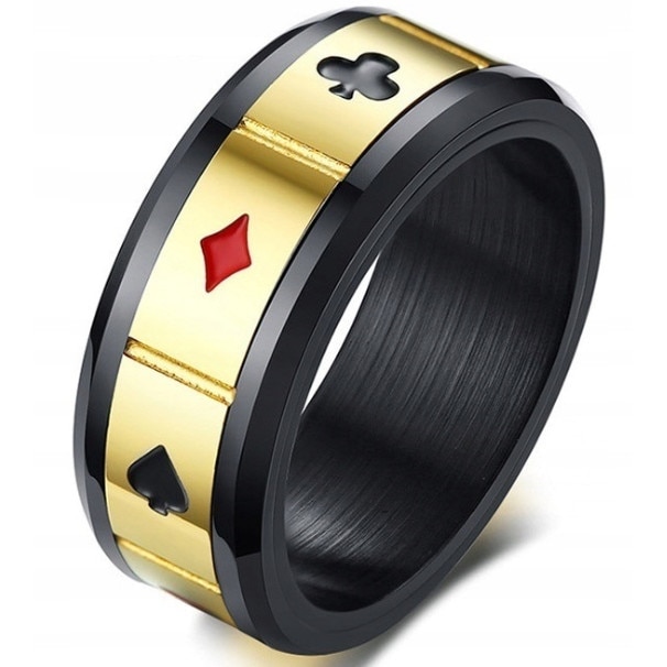 Inel barbati, Otel, Negru/Auriu - eMAG.ro