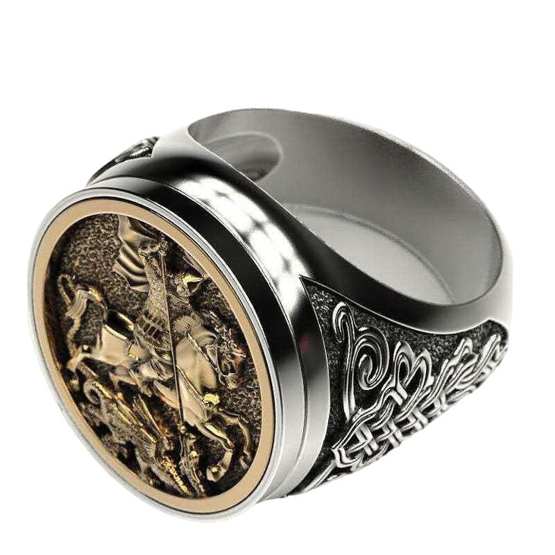 Inel barbati, Otel, Argintiu/Auriu - eMAG.ro