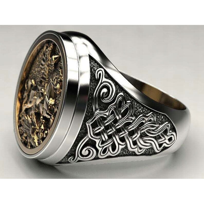 Inel barbati, Otel, Argintiu/Auriu - eMAG.ro