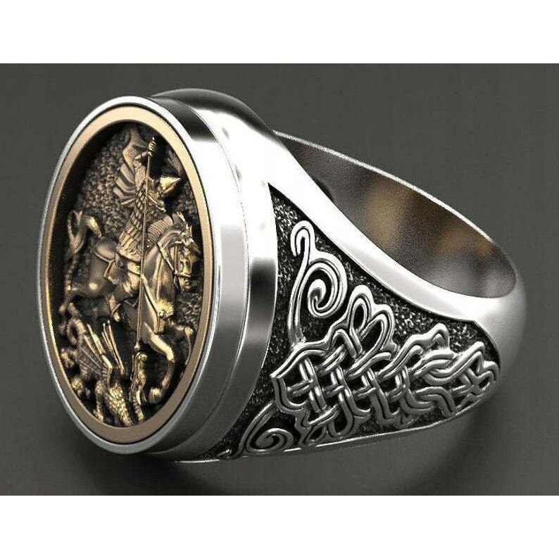 Inel barbati, Otel, Argintiu/Auriu - eMAG.ro