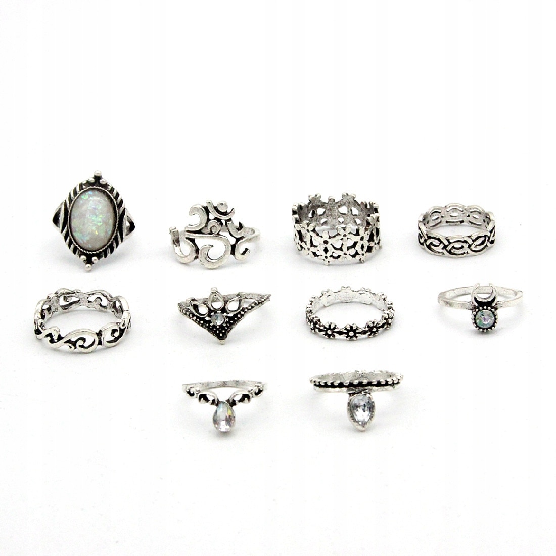 Set 10 inele, Metal, 15-18mm, Argintiu - eMAG.ro