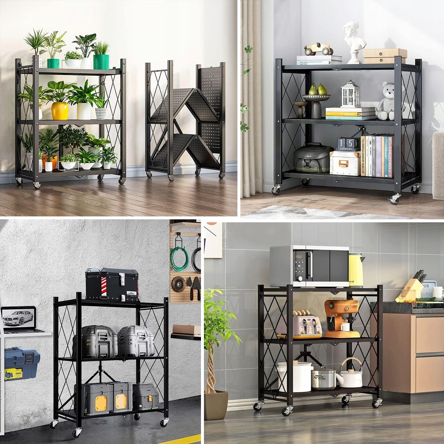 Etajera cu 3 polite, Mobil, Depozit, Bucatarie, Pliabil, Pe Roti, Loft ...