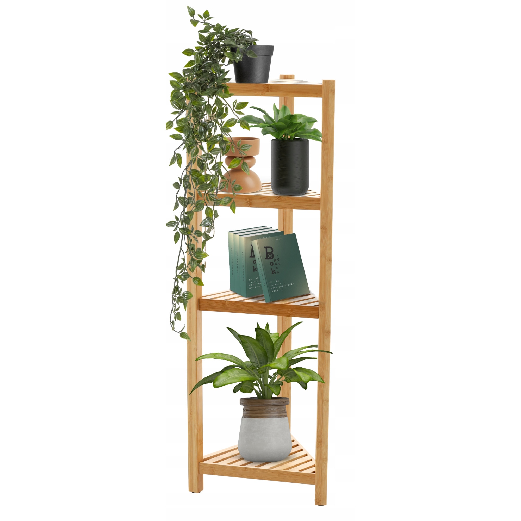 Raft de colt din bambus pentru baie sau living, 4 polite, 34x34x99cm ...