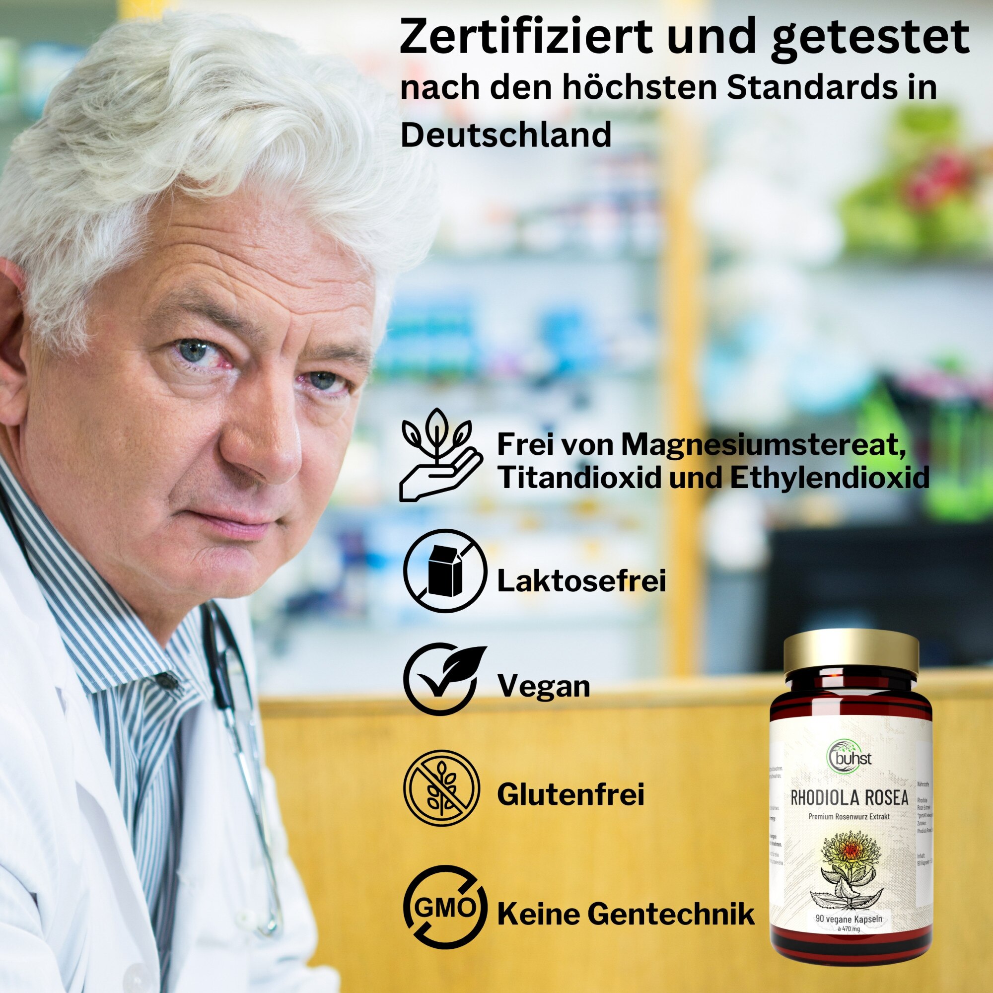 Rhodiola Rosea Supliment alimentar, BUHST Germania, 470mg, 90 de ...