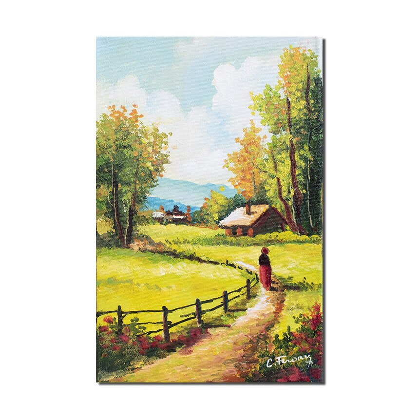 Tablou pictat manual hol, living, dormitor, Peisaj de poveste, 30x20cm ...