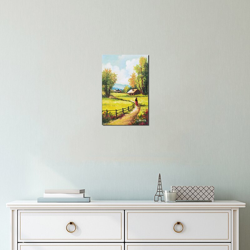 Tablou pictat manual hol, living, dormitor, Peisaj de poveste, 30x20cm ...