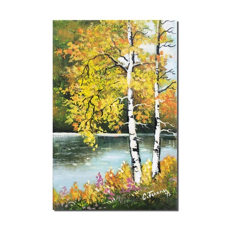 Tablou pictat manual hol, living, dormitor, Peisaj din natura cu ...