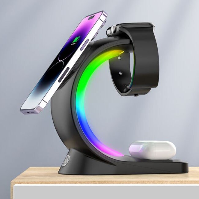 Incarcare 4 in 1, Rainbow T17, Magsafe, 15W, Lumina RGB, Wireless ...