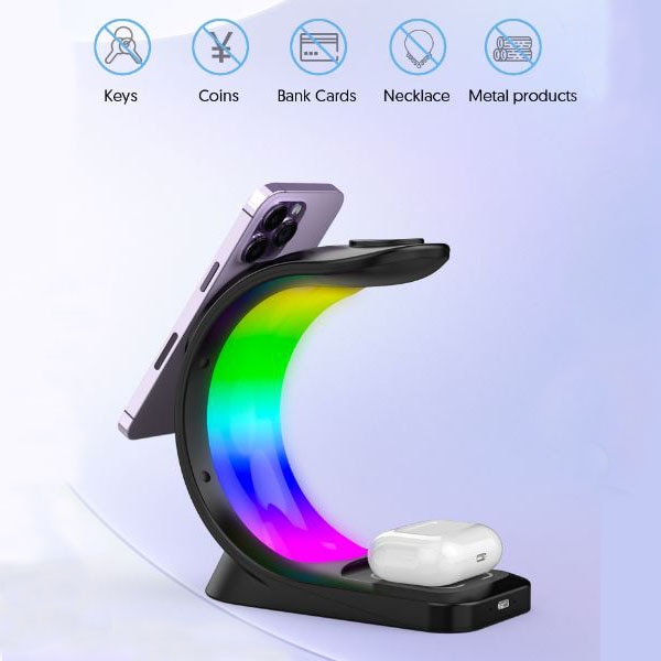 Incarcare 4 in 1, Rainbow T17, Magsafe, 15W, Lumina RGB, Wireless ...