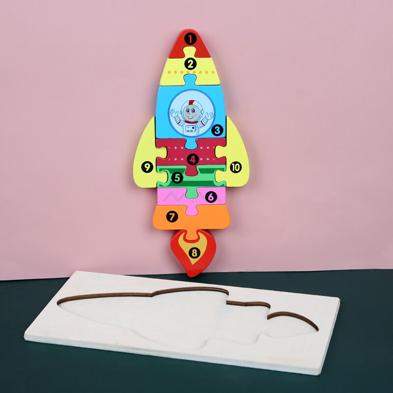 Jucarii interactive copii, puzzle Montessori, 12 luni+, rocket 10 piese ...
