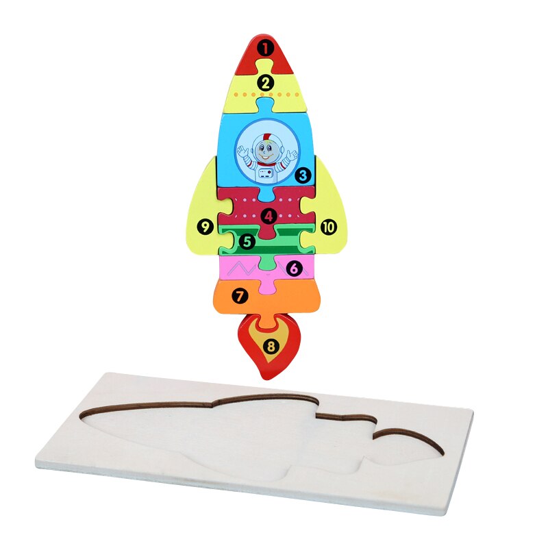 Jucarii interactive copii, puzzle Montessori, 12 luni+, rocket 10 piese ...
