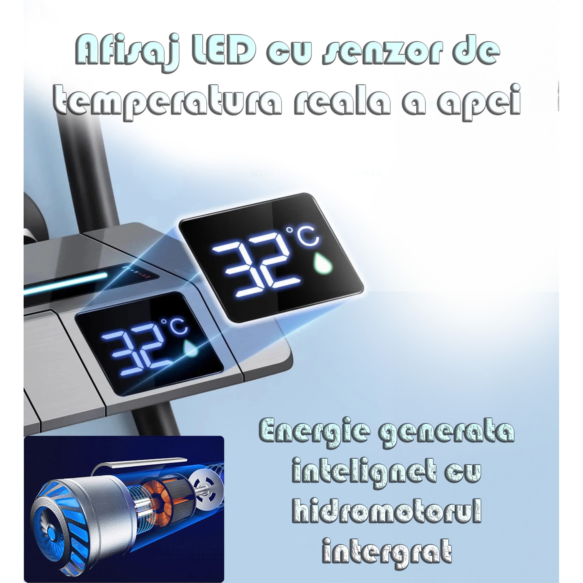 Coloana dus, Set cu para dreptunghiulara, afisaj LED, senzor ...