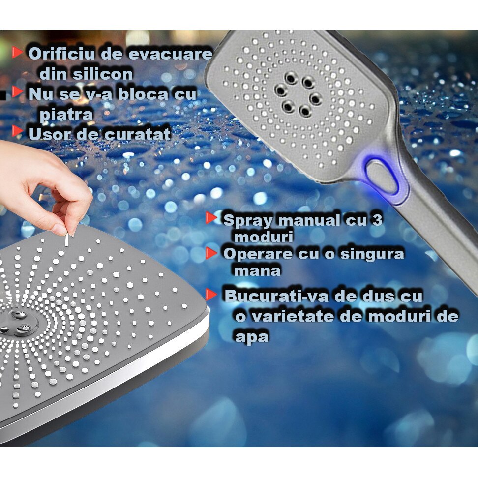 Coloana dus, Set cu para dreptunghiulara, afisaj LED, senzor ...