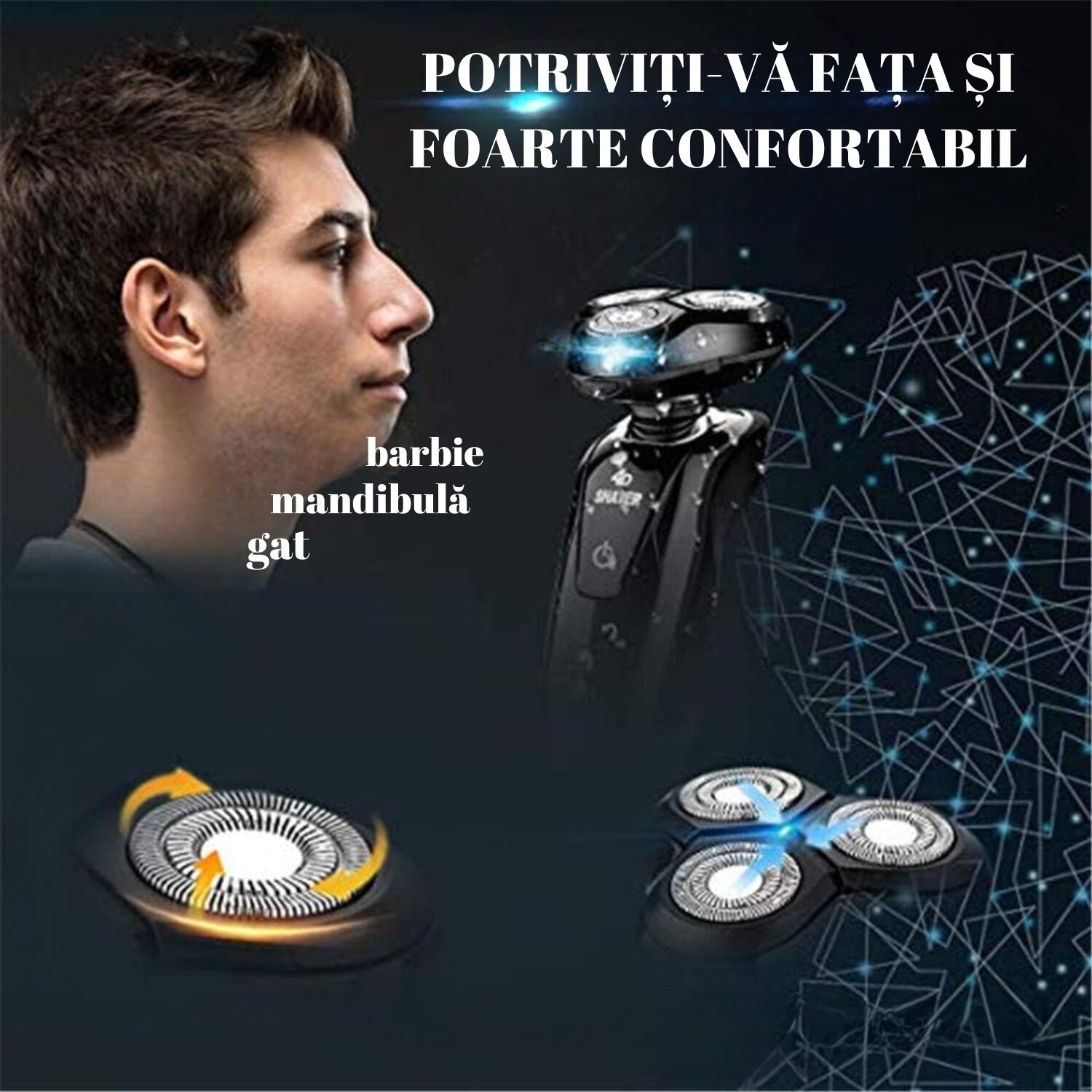 Aparat de ras electric, Profesional, Rotativ, Afisare LED, Rezistent la ...