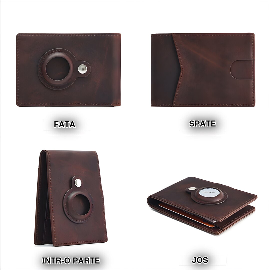 Portofel barbati din piele naturala, Agrafa pentru bani, Buzunar Apple ...