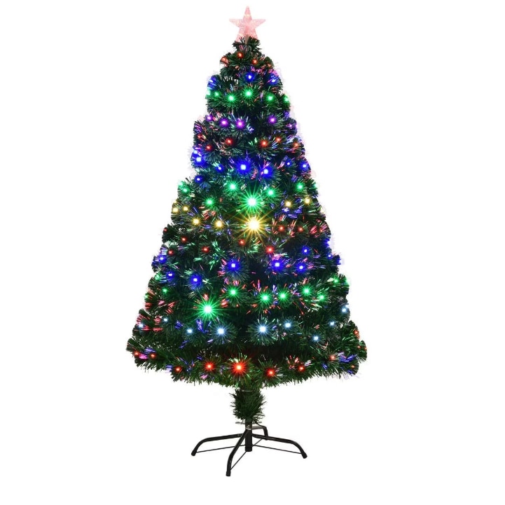 Изкуствена елха, осветена с оптично влакно и светодиоди, 180 см, метална опора - eMAG.bg