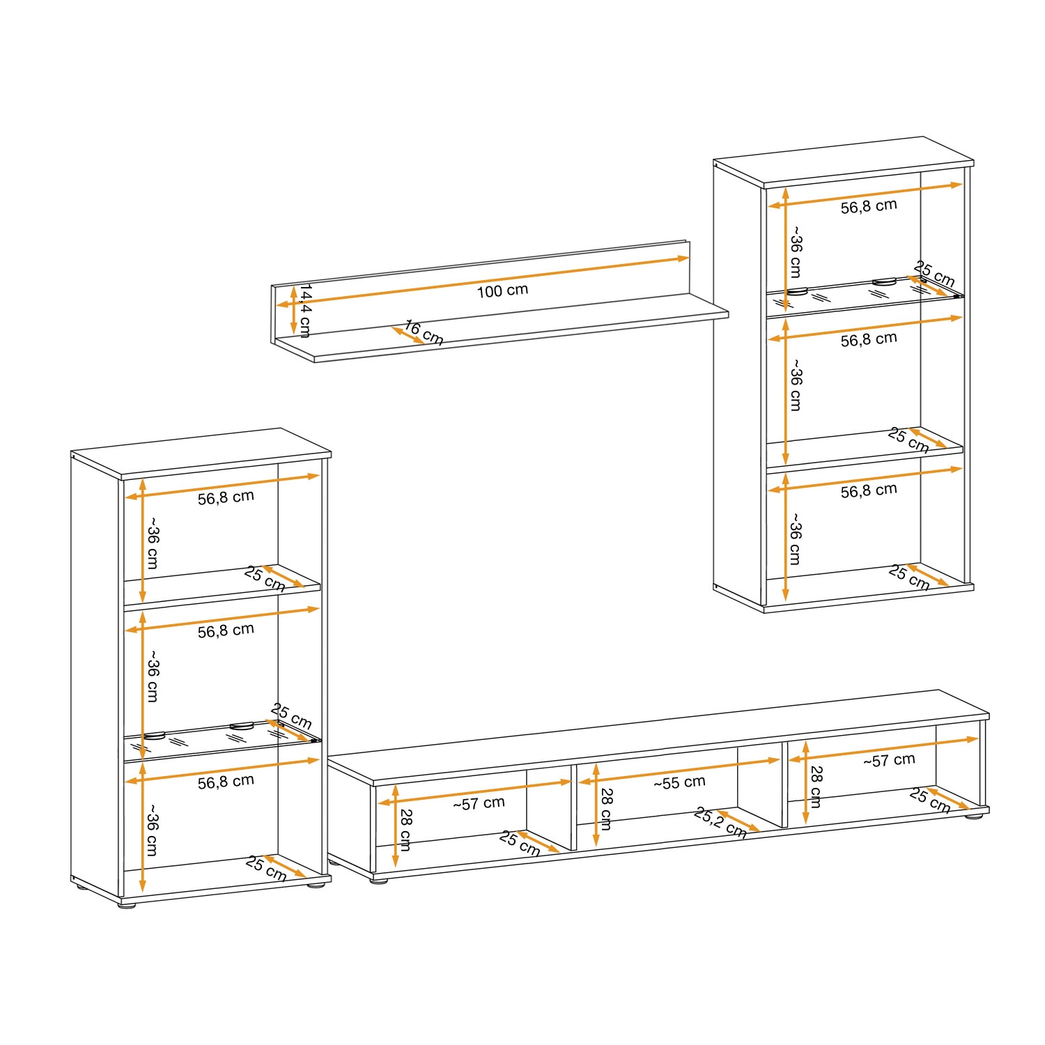 Set mobila living, modern, model riflaj printat, stejar/negru, vitrina ...