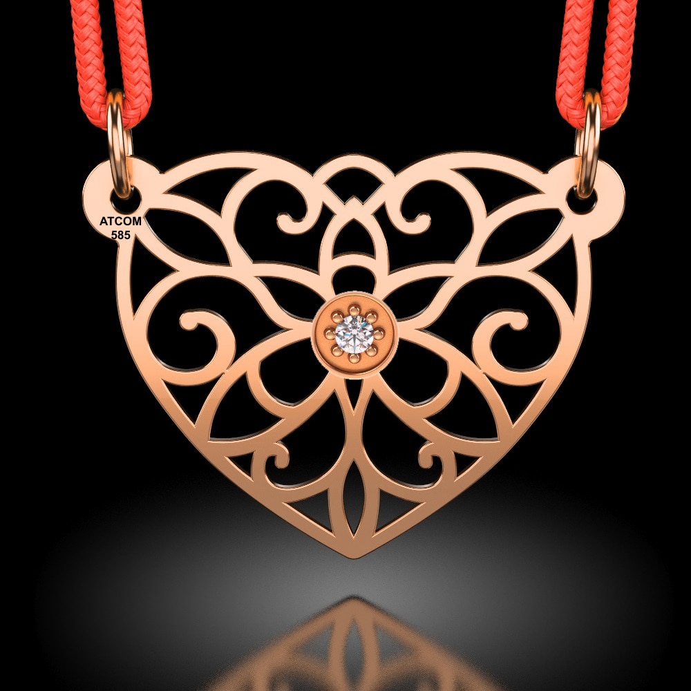 Pandantiv din aur roz cu diamant model Inima Dantelata - eMAG.ro