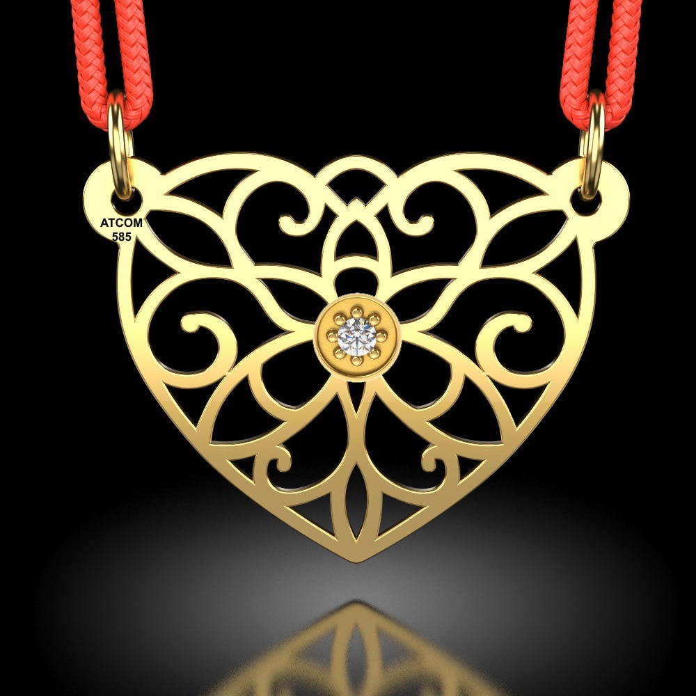 Pandantiv din aur galben cu diamant model Inima Dantelata - eMAG.ro