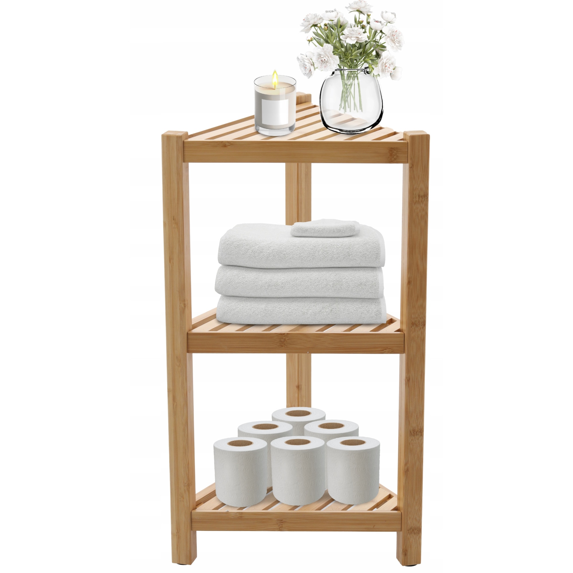 Raft de colt din bambus pentru baie sau living, 3 polite, 34x34x60cm ...