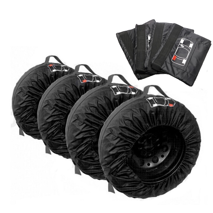 Set 4 huse roti auto, cu maner, impermeabil, pentru dimensiunea 16-20 ...