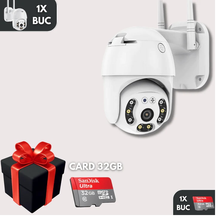 Camera Smart IP Wireless 4K, card 32GB inclus, Stuffix® - eMAG.ro
