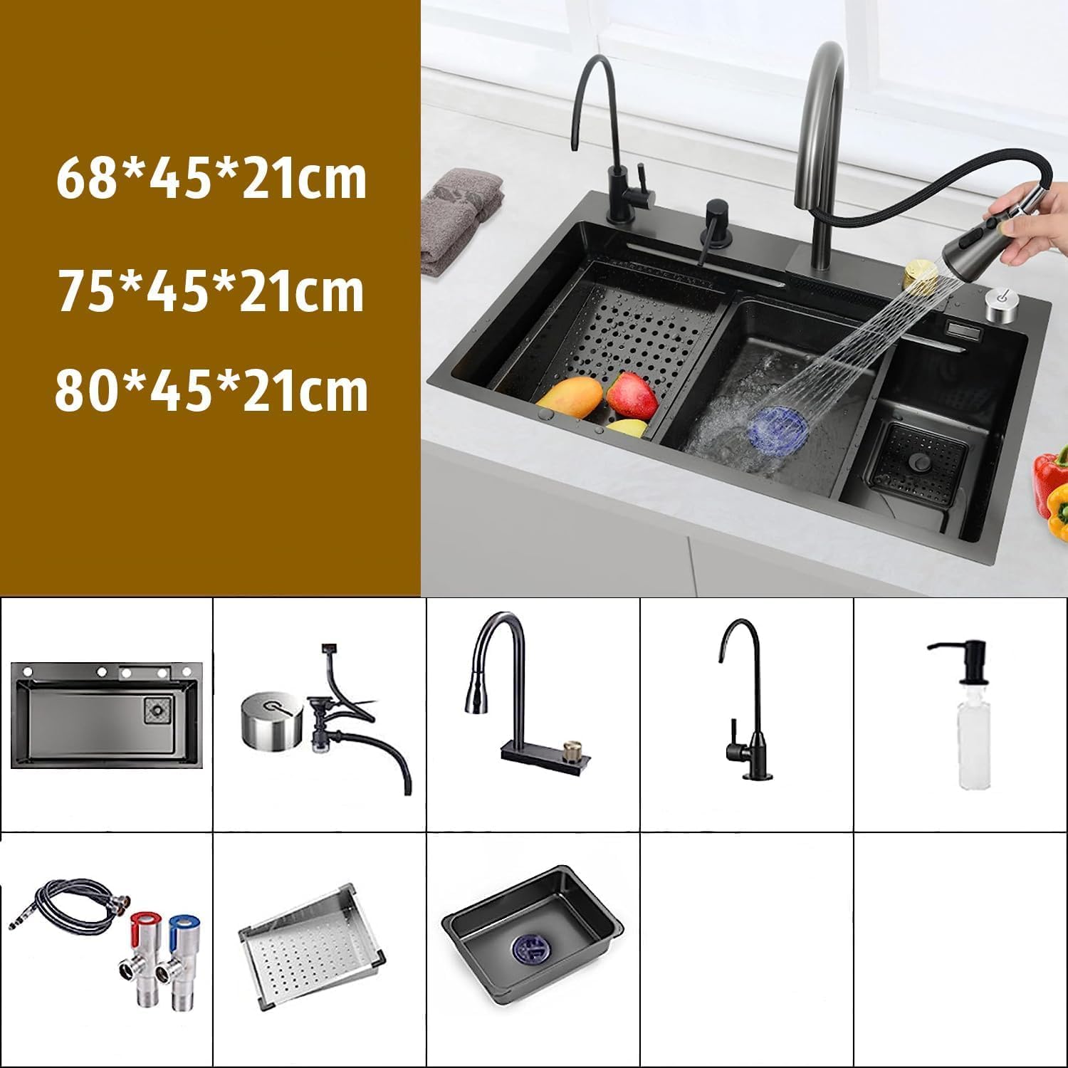 Chiuveta multifunctionala de bucatarie, cascada, dus extractabil cu 3 ...