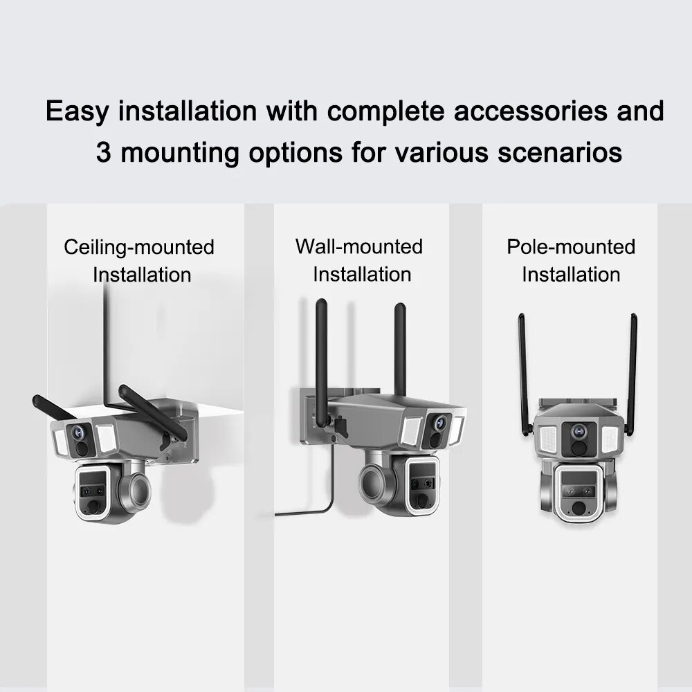 Camera de Supraveghere TRIPLA cu Panou solar, 6 MP, Rezolutie 2K, Ultra ...