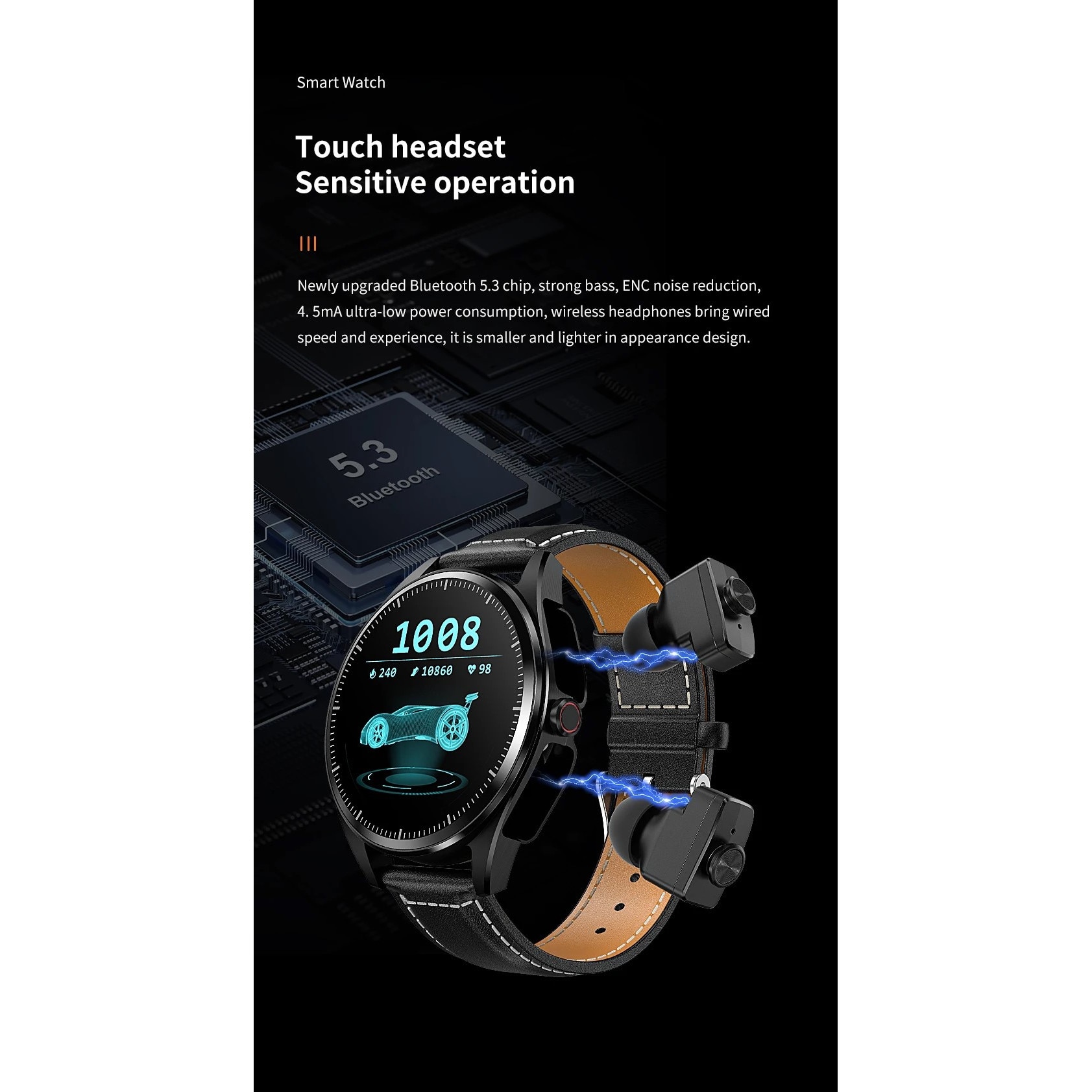 Ceas smartwatch ZEEVOS f26 cu casti bluetooth incorporate, NFC, memorie ...