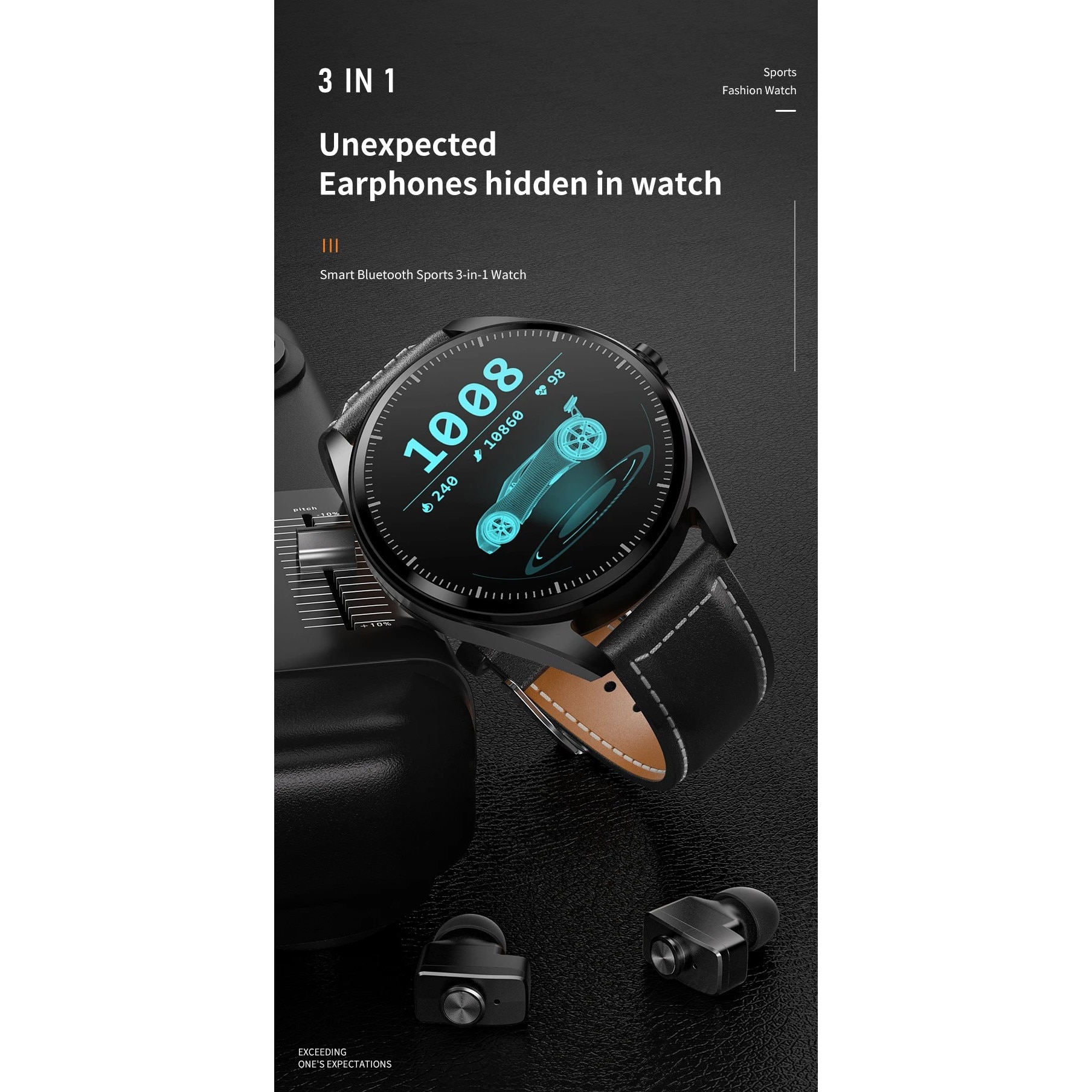 Ceas smartwatch ZEEVOS f26 cu casti bluetooth incorporate, NFC, memorie ...