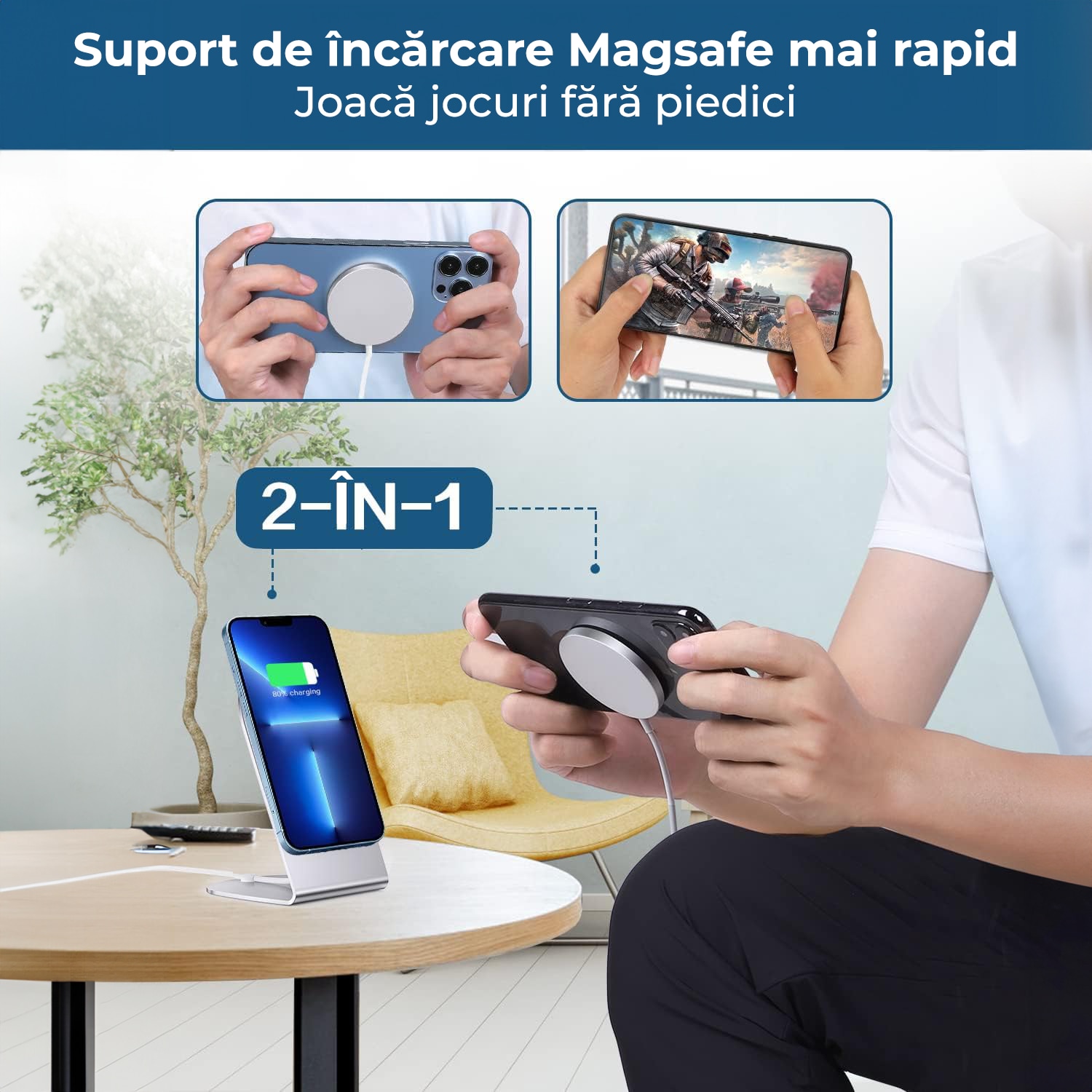 Incarcator wireless magnetic MagSafe, 20W incarcare rapida, pentru ...