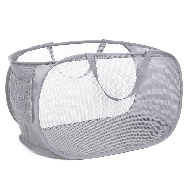 Cos de rufe pliabil, Overtang, Textil, 58 x 36 x 36 cm, Gri - eMAG.ro