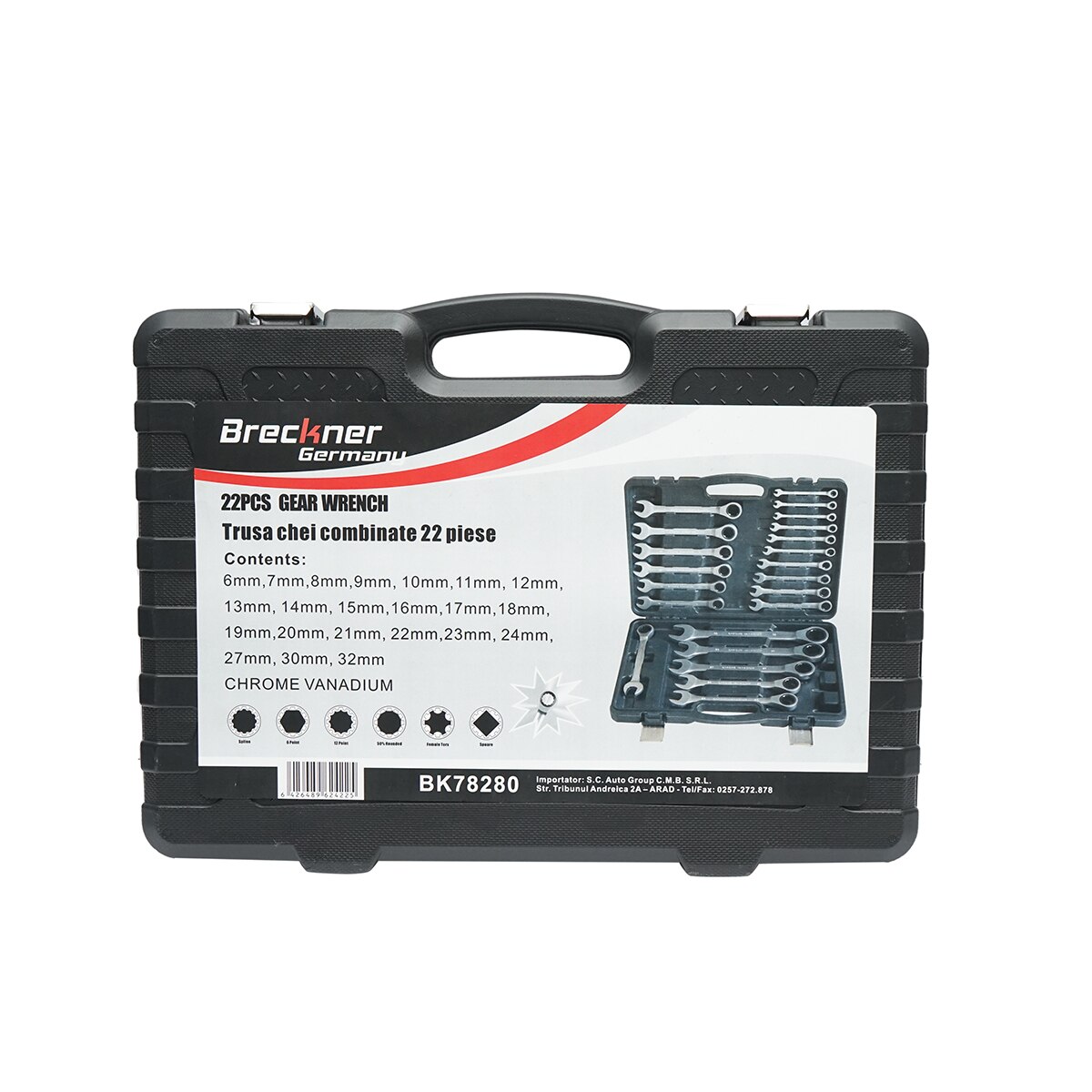 Trusa 22 chei combinate cu clichet 6-32mm CrV Breckner Germany - eMAG.ro