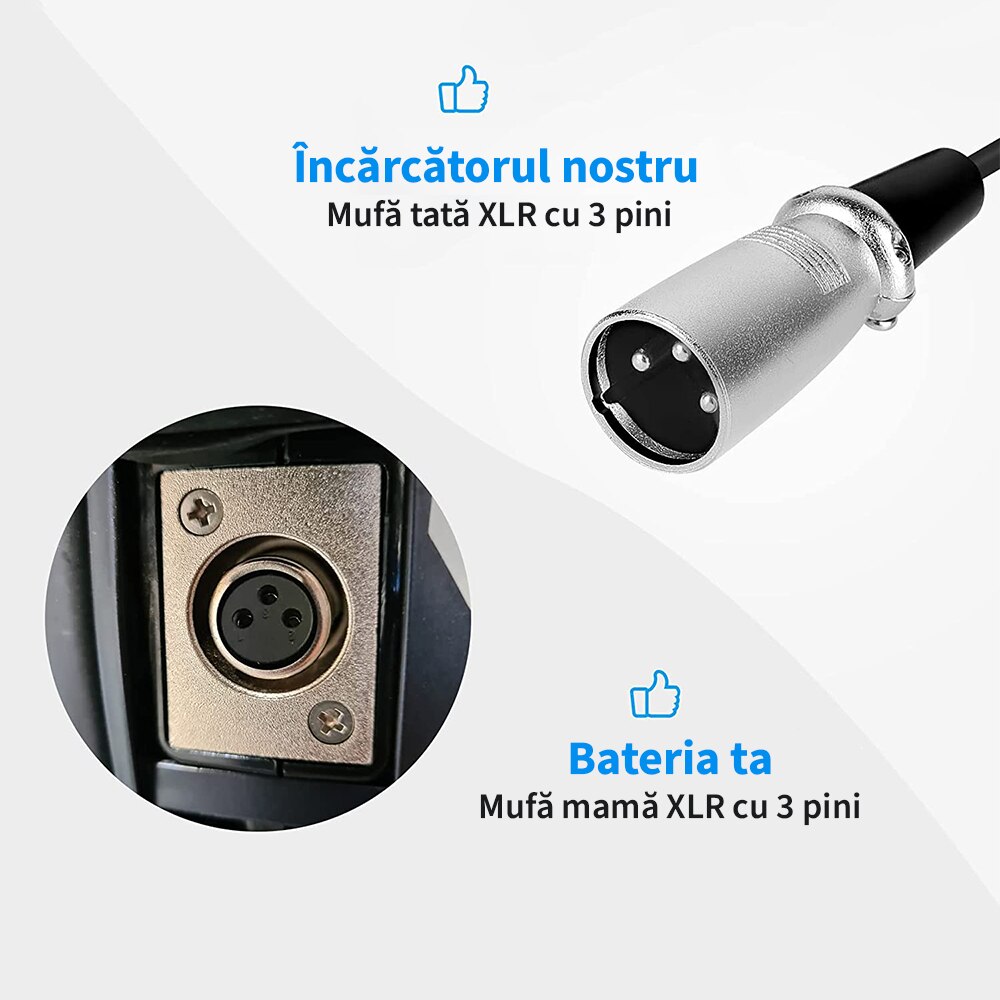 Incarcator trotineta electrica 42V 2A 84W cu mufa tata XLR 3 pini pentru baterie 36V Li-ion ...