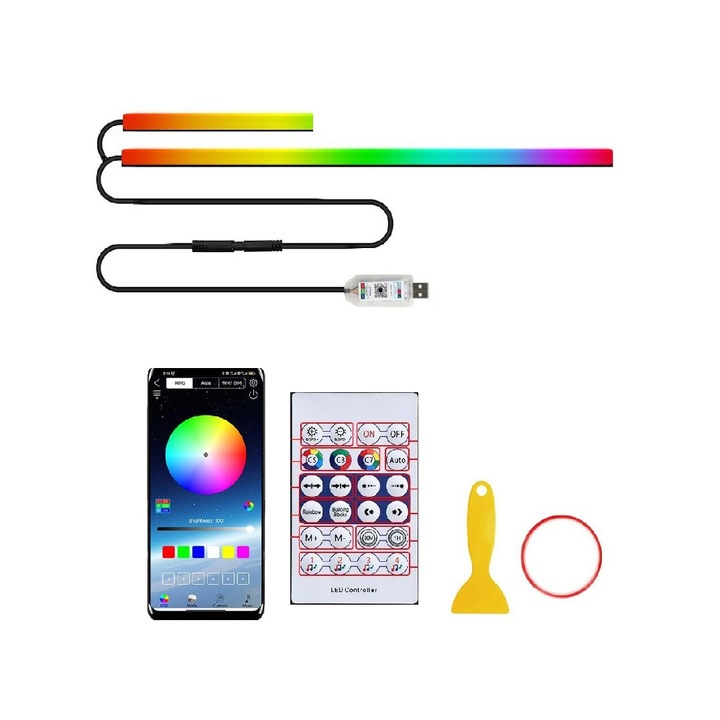 Автоматична RGB лампа за околна светлина, LED ленти 110 см и 35 см ...