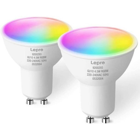 Комплект от 2 смарт led rgb крушки, цокъл GU10, 4.5W, 350lm, 2700k ...